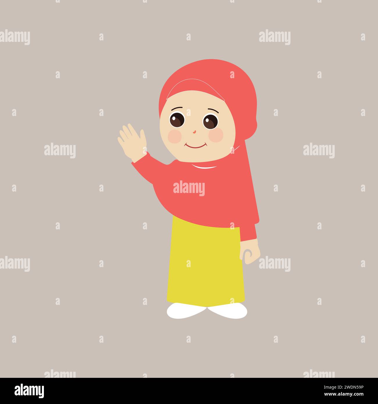 Muslim kid, little girl ramadan cartoon vector illustration. Cute ...