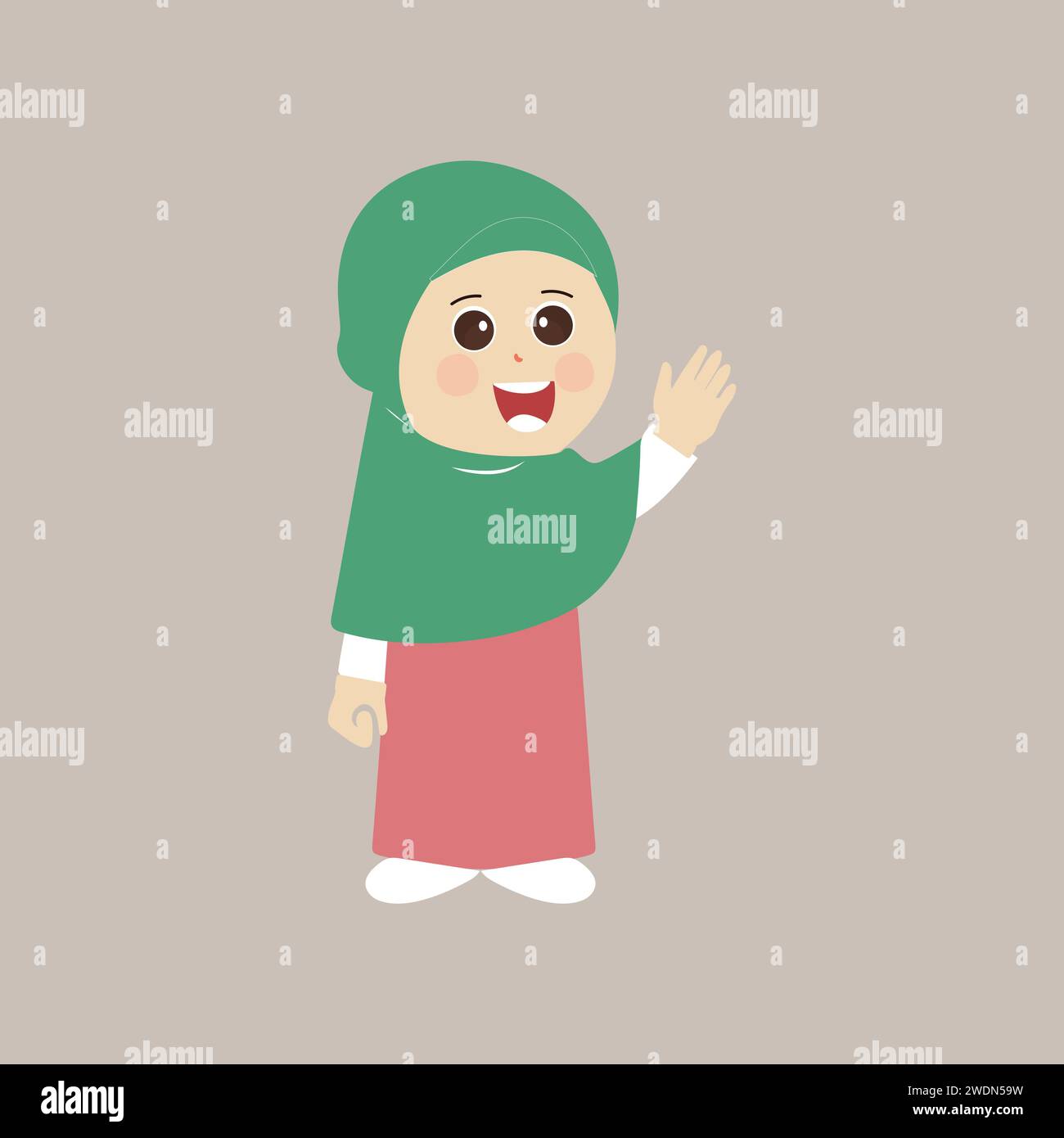 Muslim kid, little girl ramadan cartoon vector illustration. Cute ...