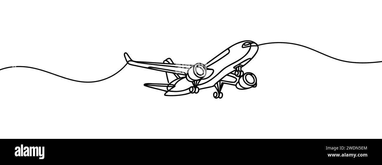 Continuous line drawing of a flying airplane Stock Vector Image & Art ...