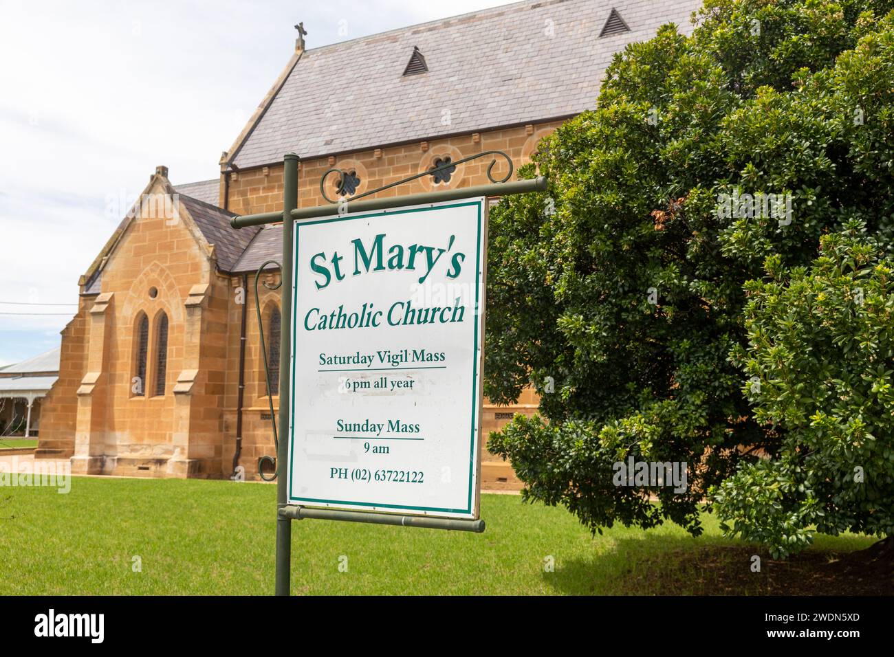 St Mary's Catholic Church building and church sign in Mudgee ...