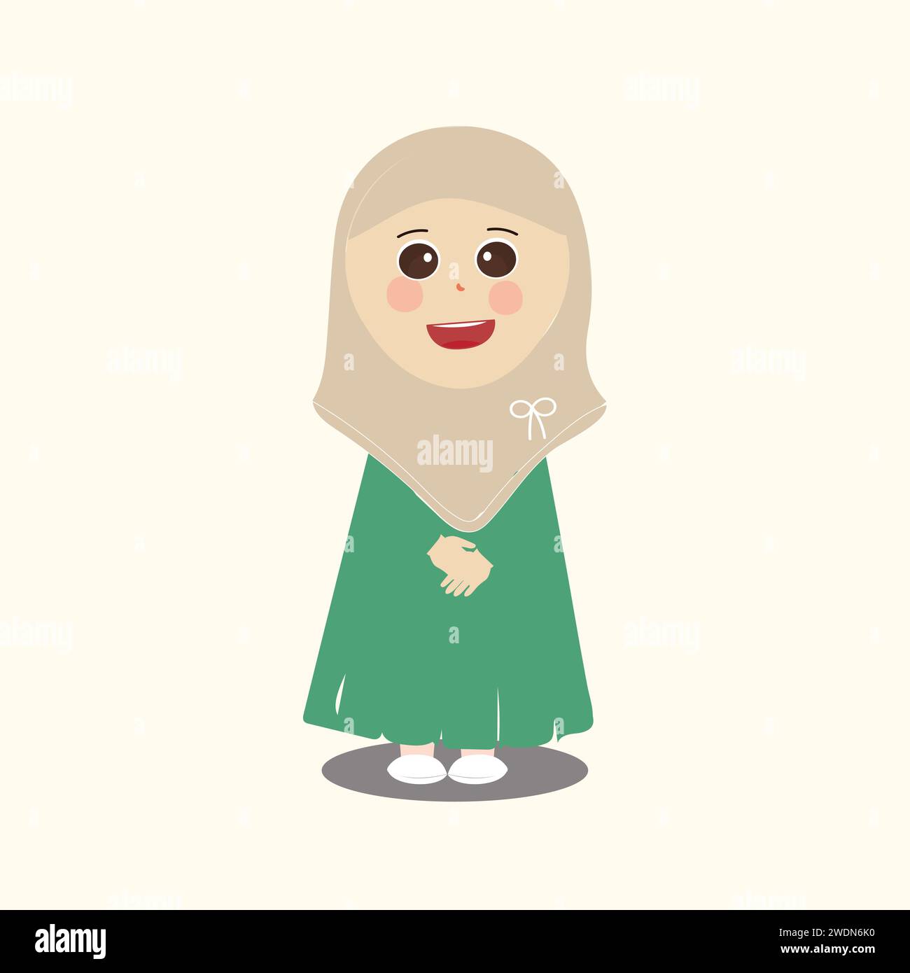 Muslim kid, little girl ramadan cartoon vector illustration. Cute ...