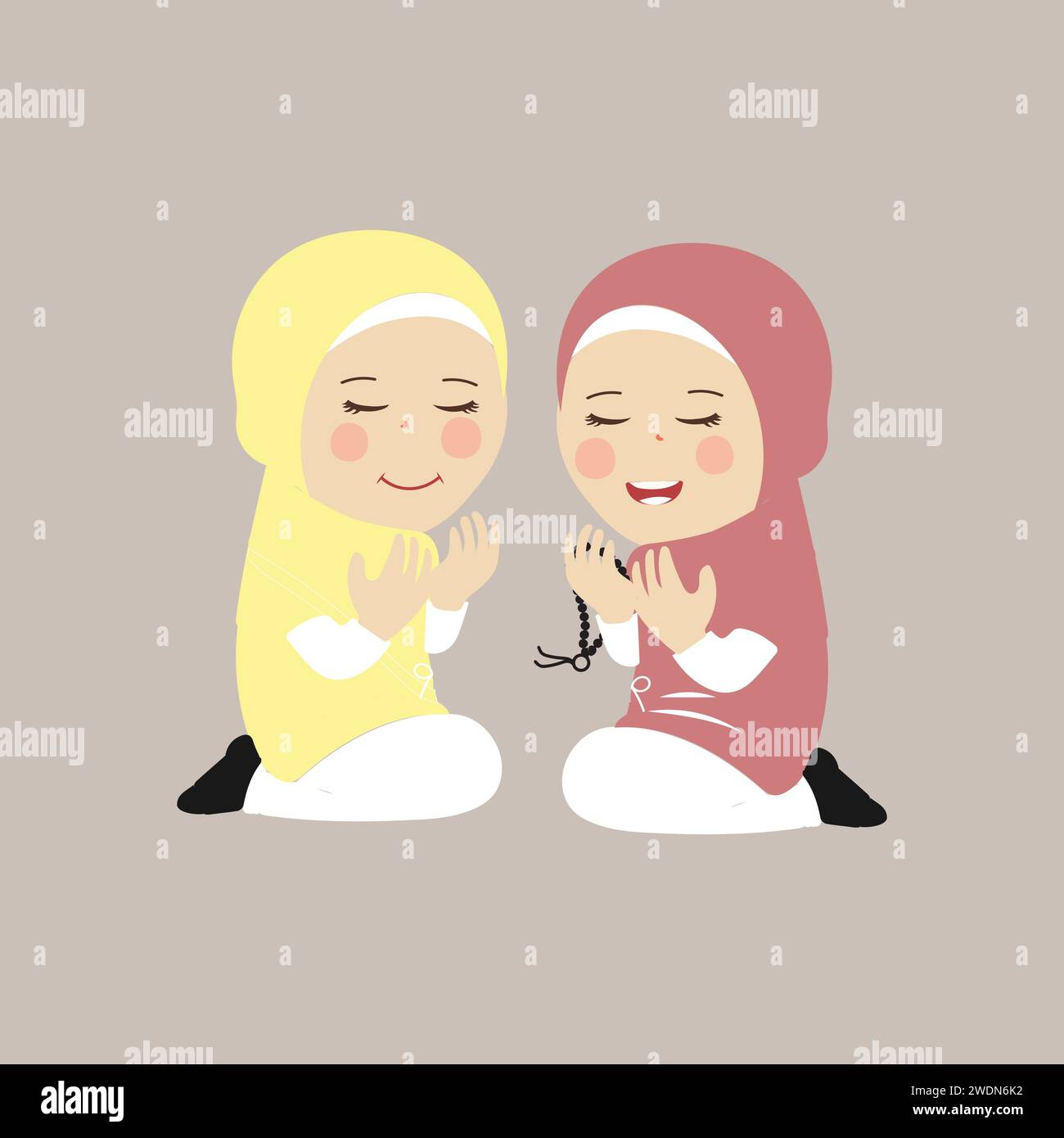 Muslim kid, little girl ramadan cartoon vector illustration. Cute ...