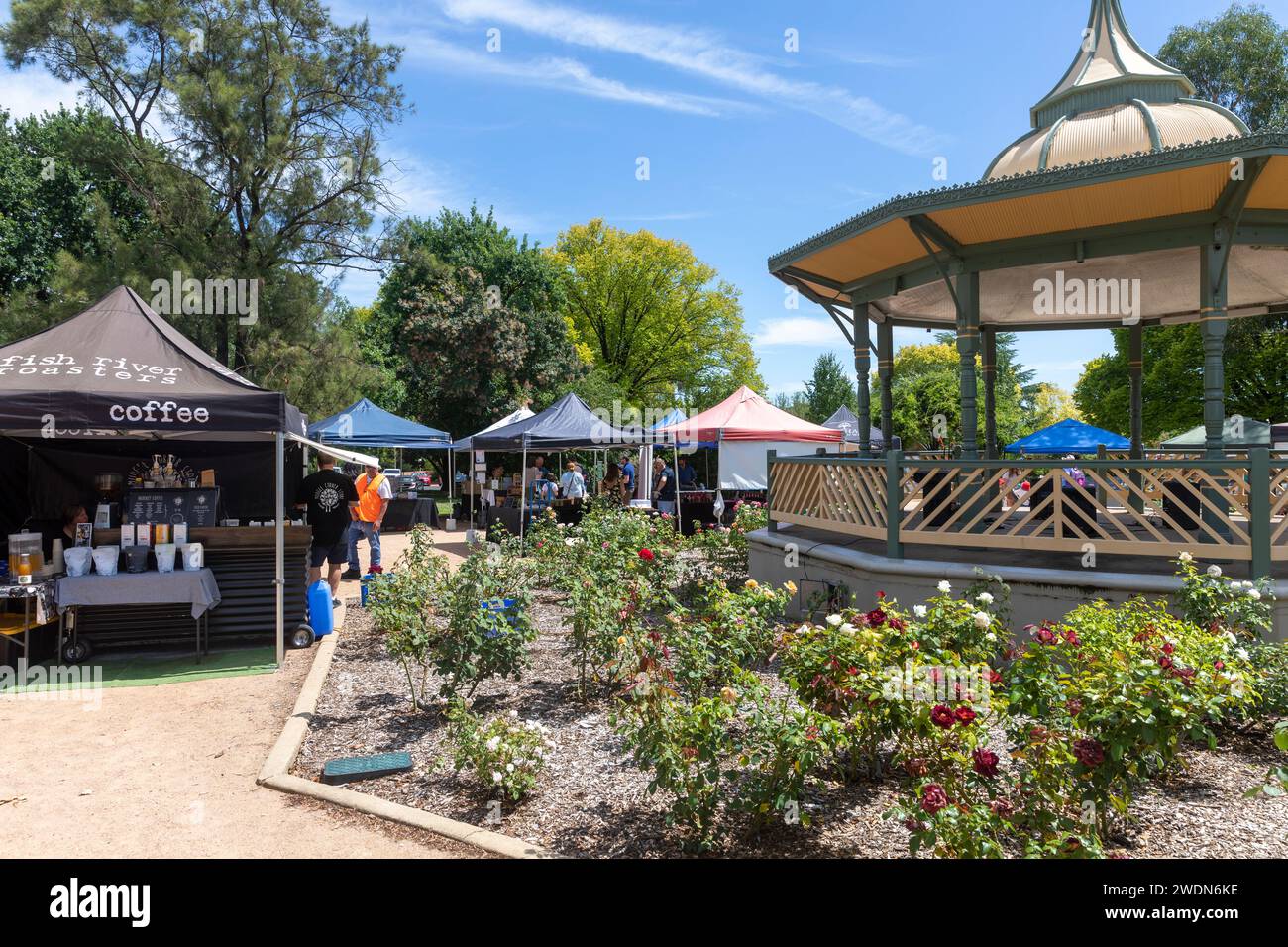 Mudgee Australia, Farmers market beside the band rotunda in Robertson ...
