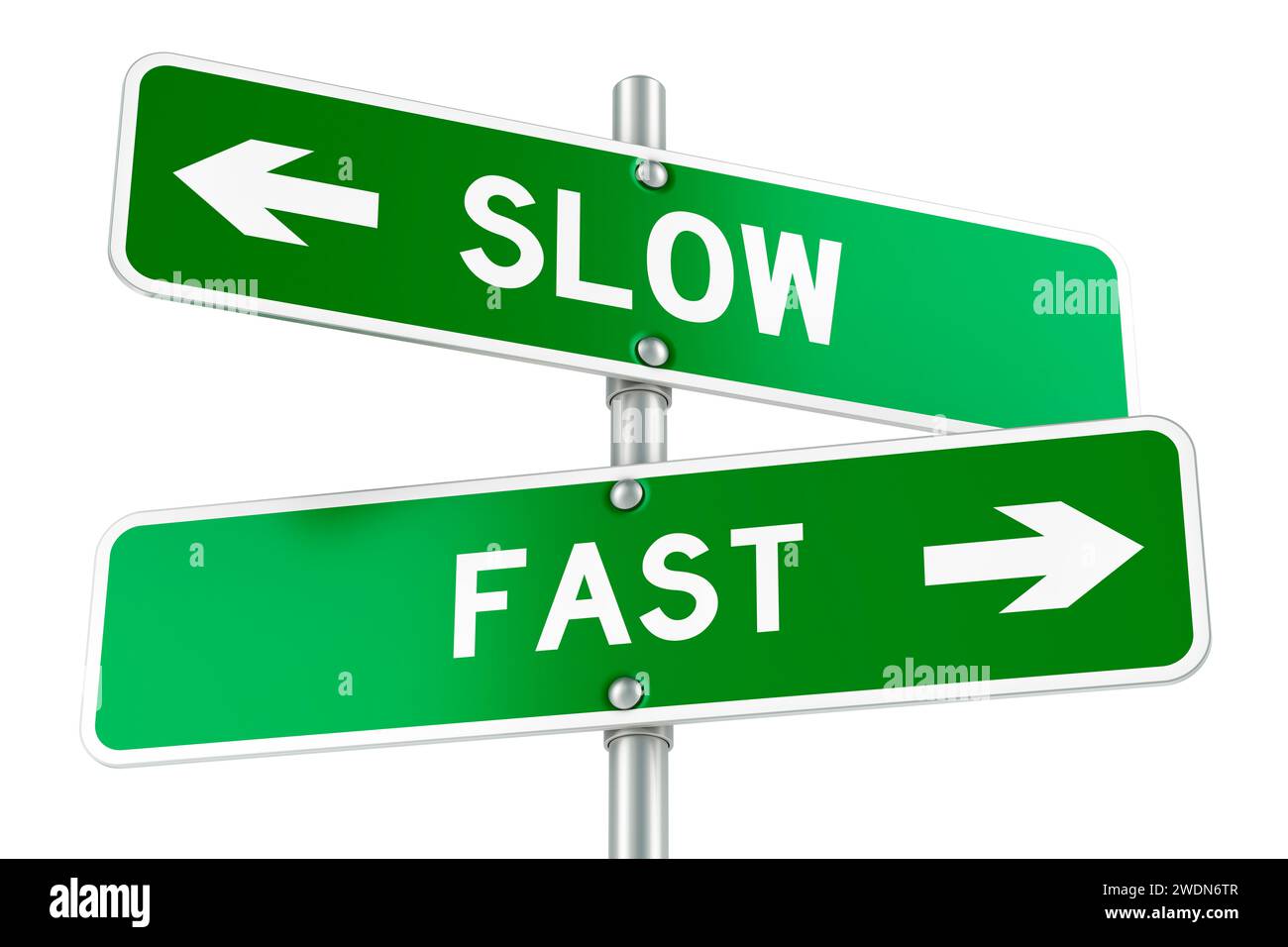 Slow or Fast directions. Opposite traffic sign, 3D rendering isolated ...
