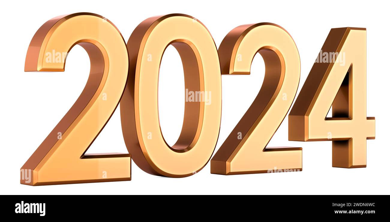 Golden 2024, 3D rendering isolated on white background Stock Photo - Alamy