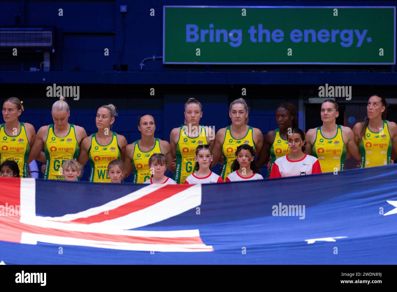 London, UK. 21st Jan, 2024. Australia team singing the anthem before ...