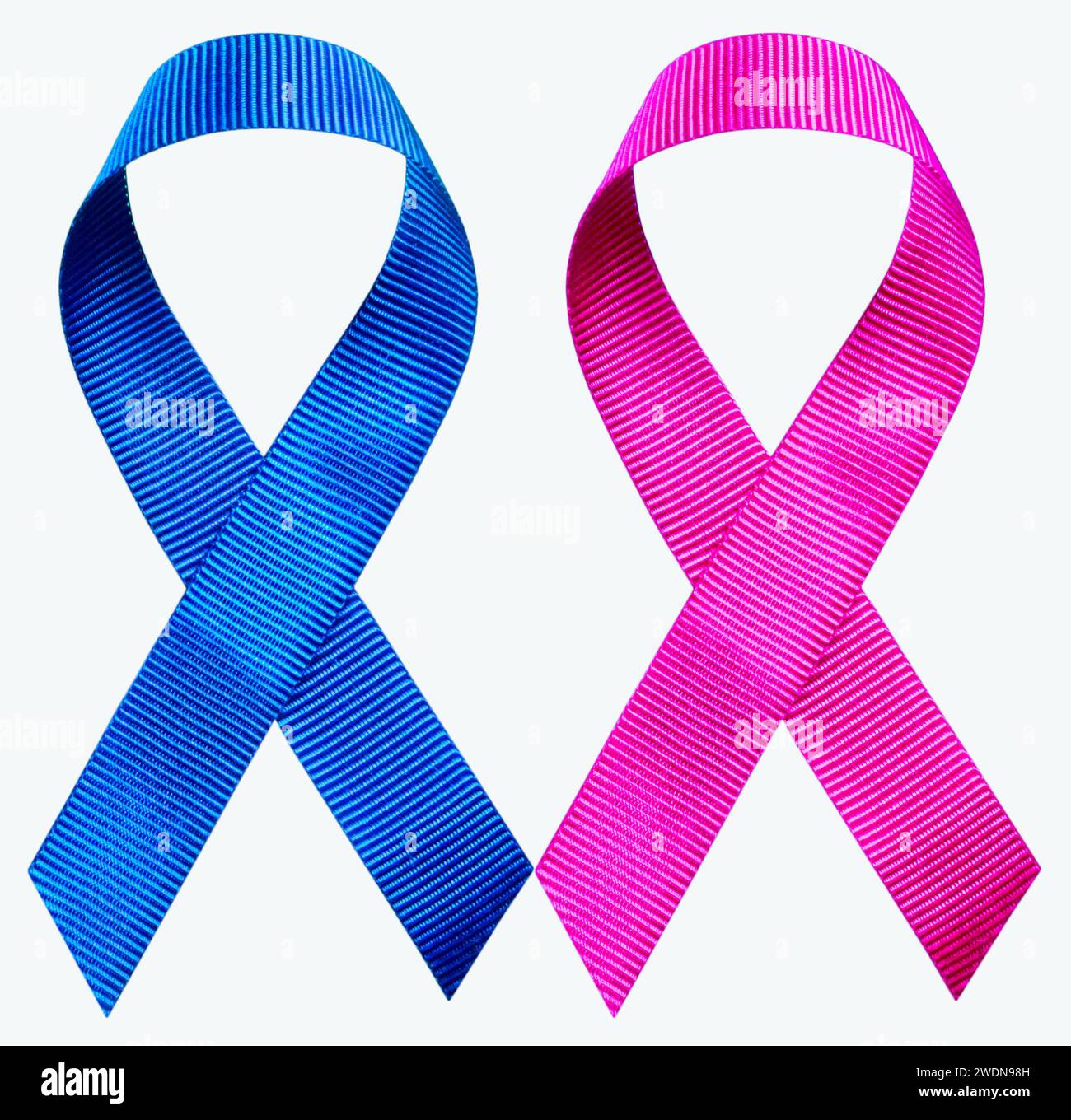 A Top view of blue and pink ribbon bow on white background Stock Photo ...