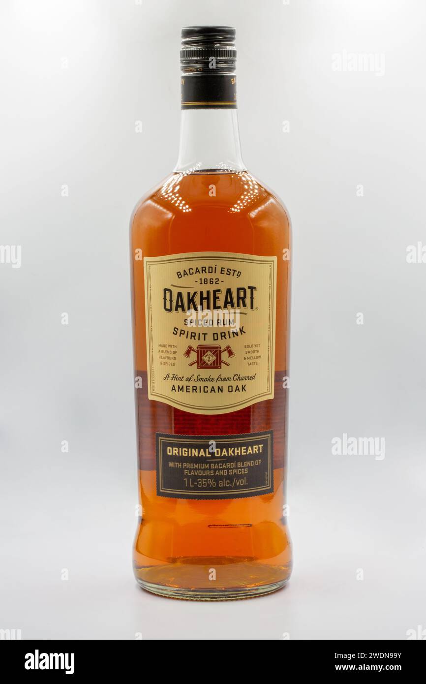 Kyiv, Ukraine - October 20, 2022: Bottle of Oakheart Spiced Rum spirit ...