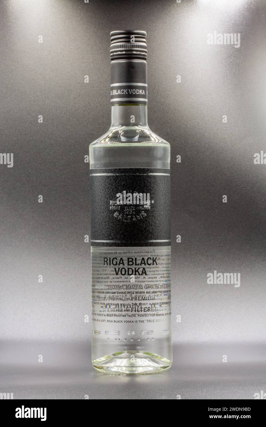 Kyiv, Ukraine - October 20, 2022: Studio shoot of Vodka Riga Black ...