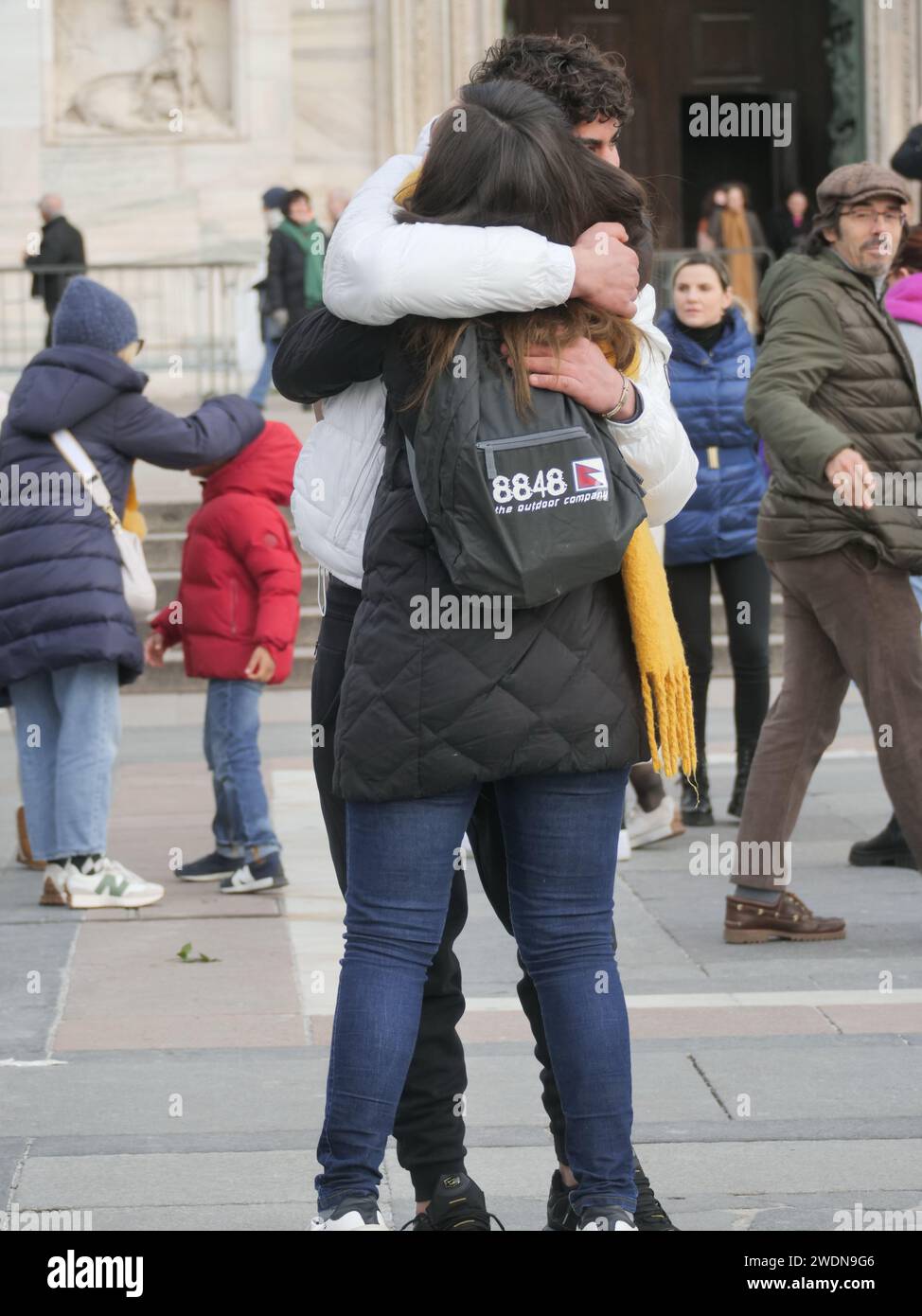 Milan, . 21st Jan, 2024. Free hugs in Piazza Duomo in Milan for World ...