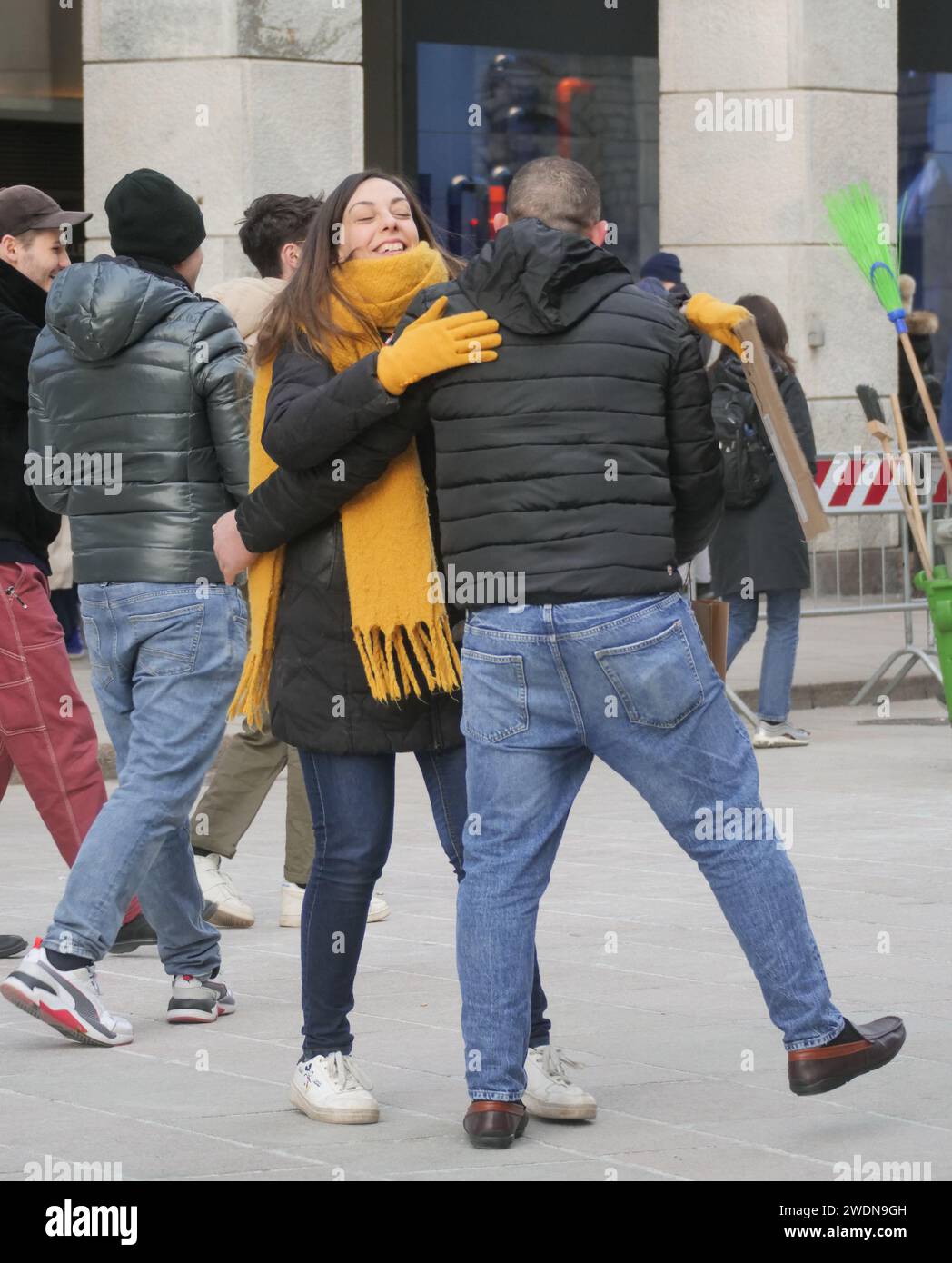 Milan, . 21st Jan, 2024. Free hugs in Piazza Duomo in Milan for World ...