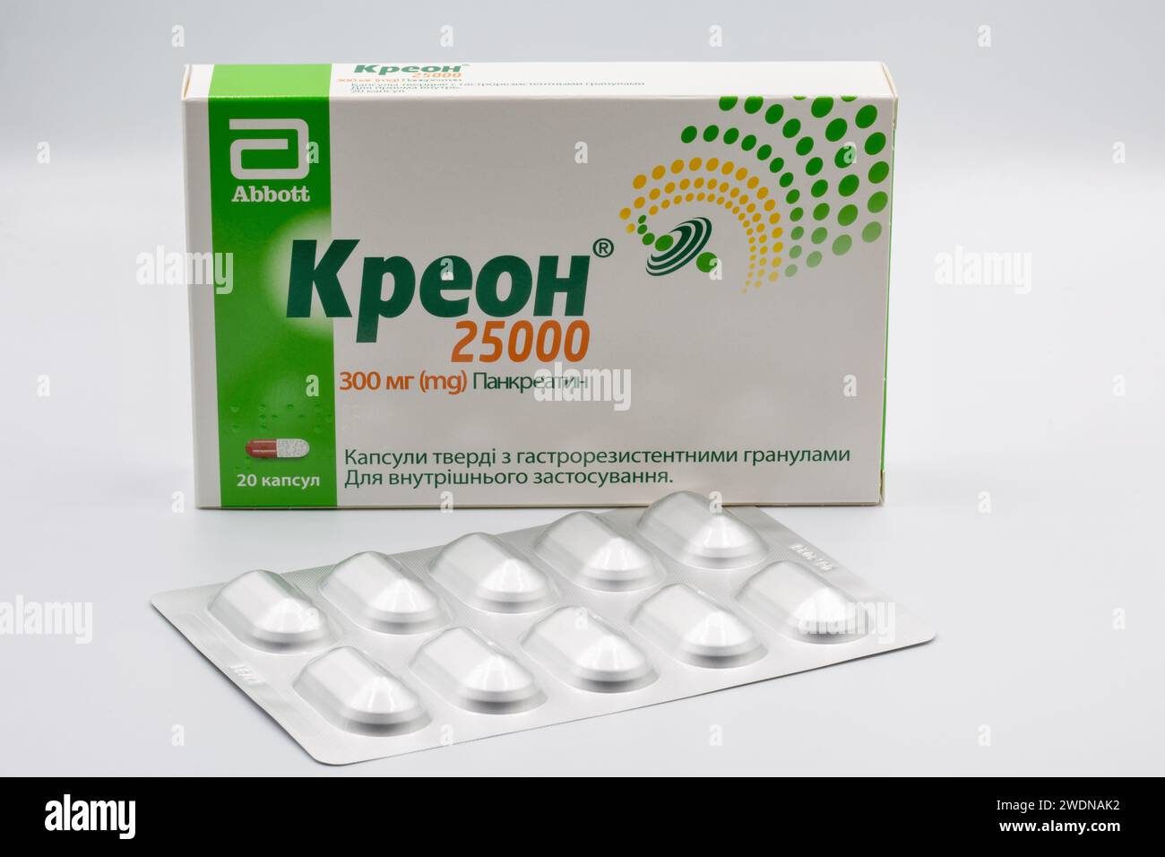 Kyiv, Ukraine - October 24, 2023: Creon pancreatin 25000 drug by Abbott ...