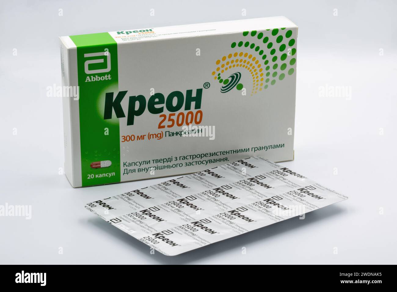 Kyiv, Ukraine - October 24, 2023: Creon pancreatin 25000 drug by Abbott ...