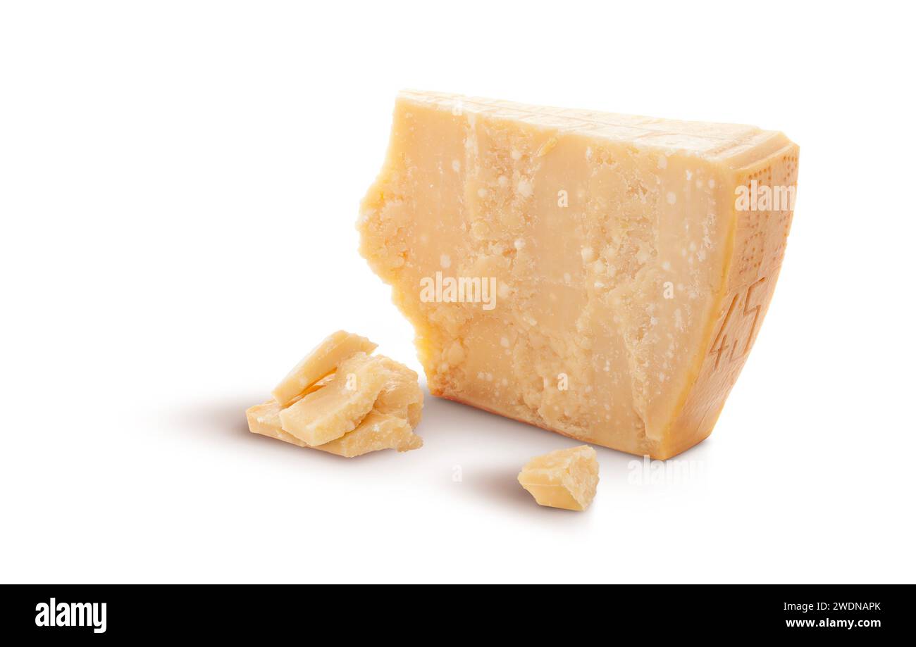 Aged parmesan cheese or parmigiano reggiano isolated on a white ...