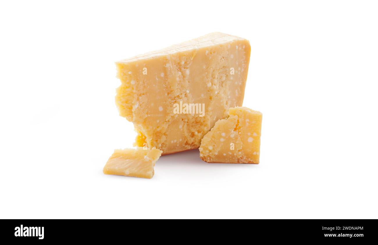 Aged parmesan cheese or parmigiano reggiano isolated on a white ...