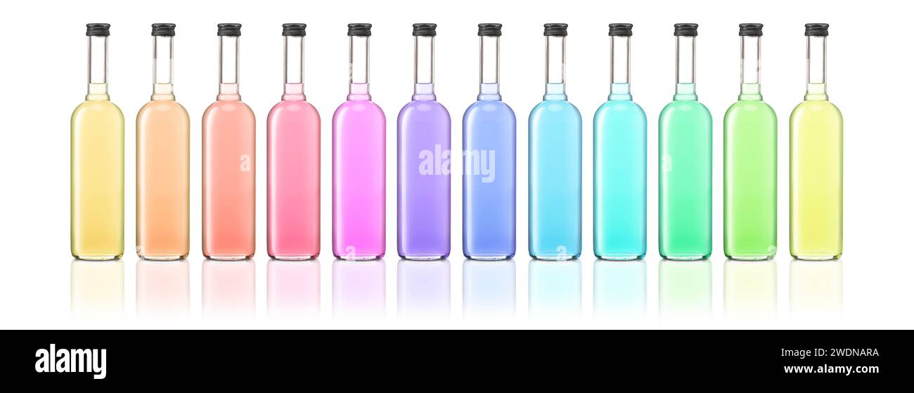 Color bottle alcohol cocktail isolated on white background. With ...