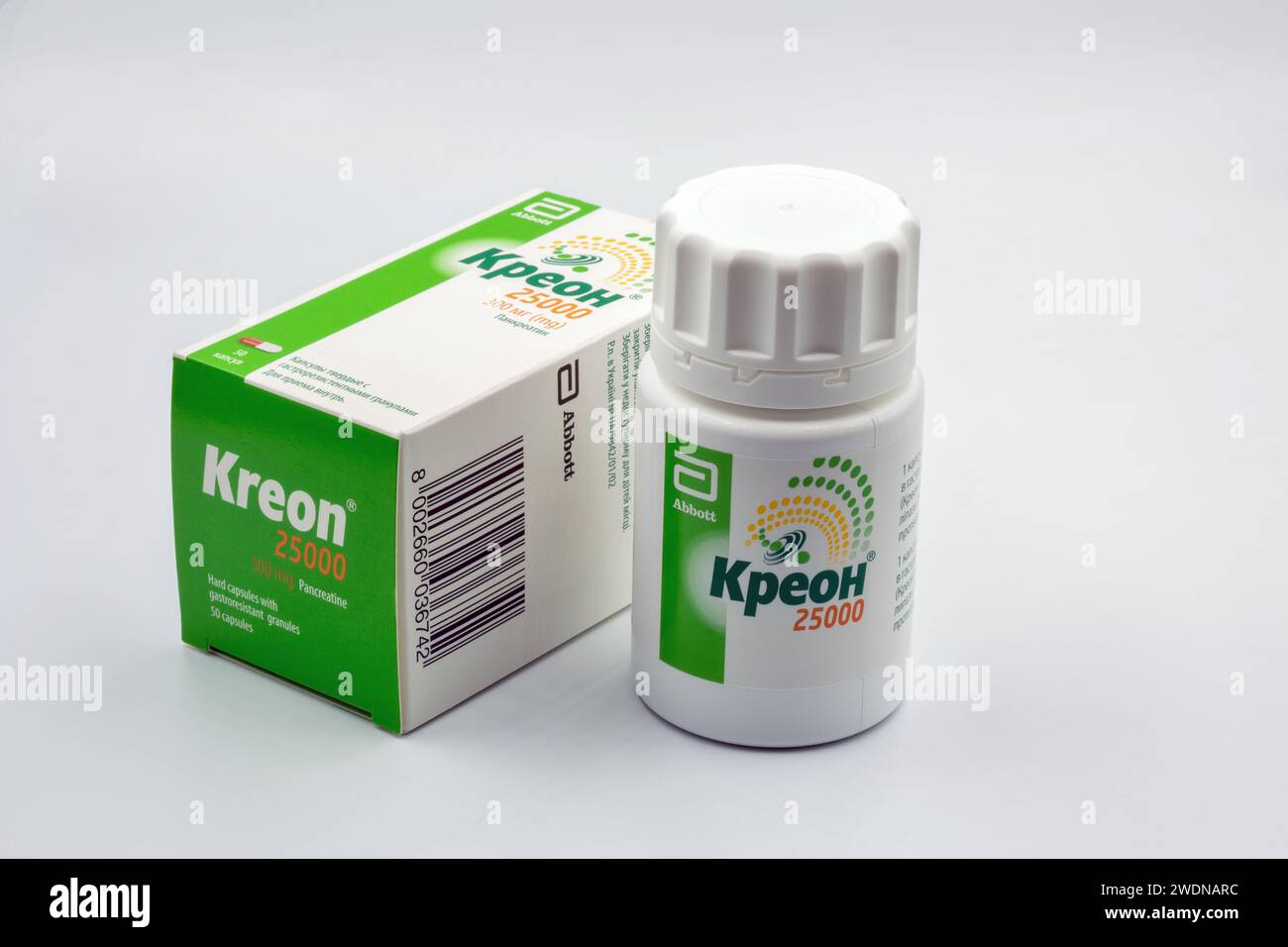 Kyiv, Ukraine - November 04, 2023: Creon pancreatin 25000 drug by ...