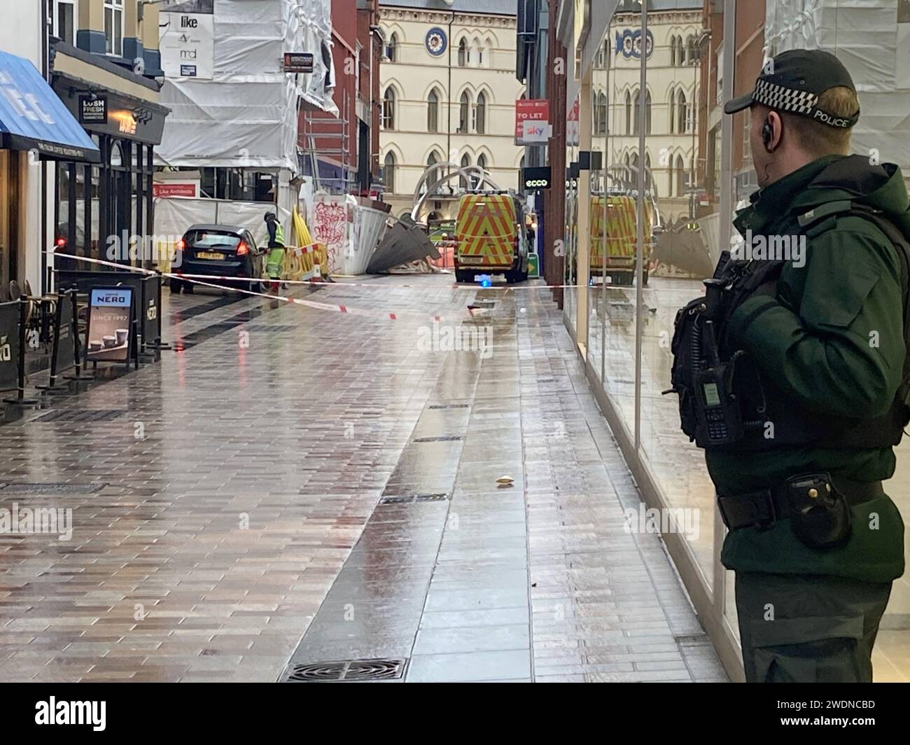 Emergency services at the scene where scaffolding has been dislodged in ...