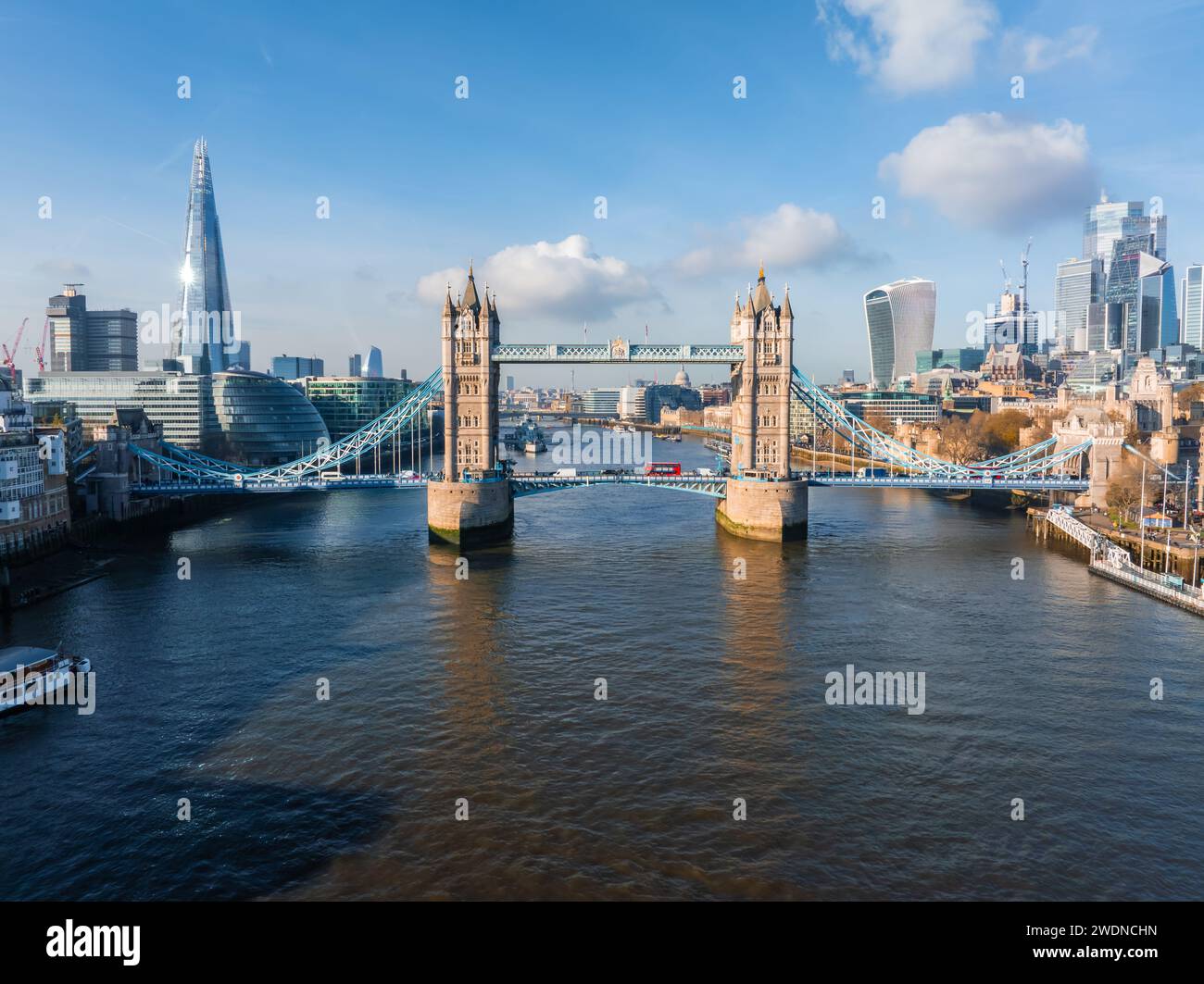 Aerial view of the Iconic Tower Bridge connecting Londong with ...