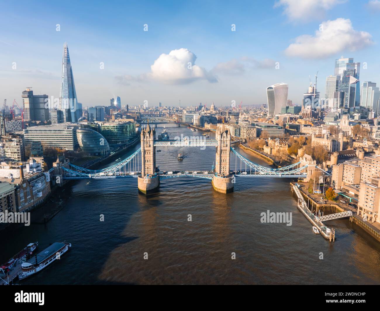 Aerial view of the Iconic Tower Bridge connecting Londong with ...