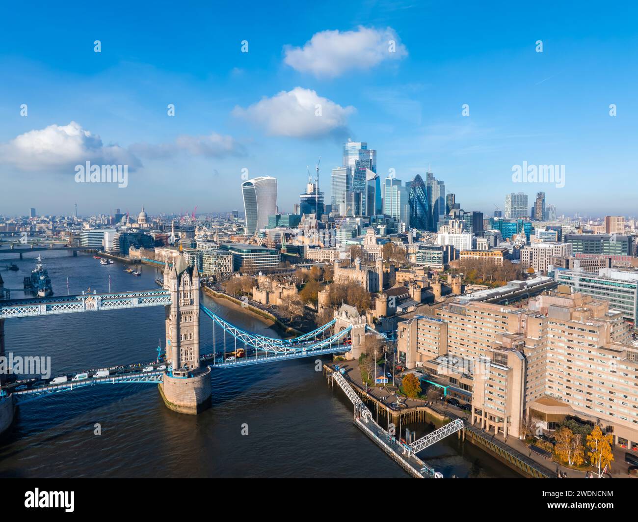 Aerial view of the Iconic Tower Bridge connecting Londong with ...