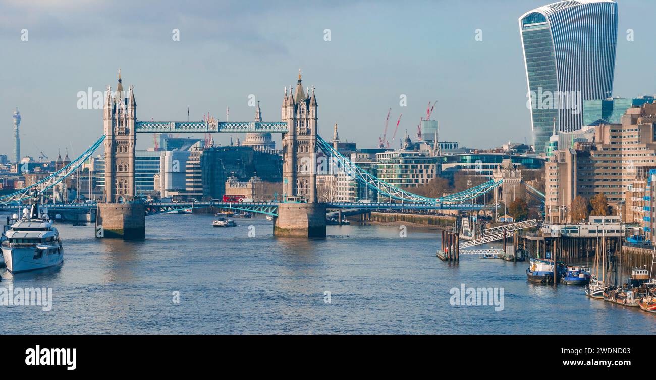 Aerial view of the Iconic Tower Bridge connecting Londong with ...