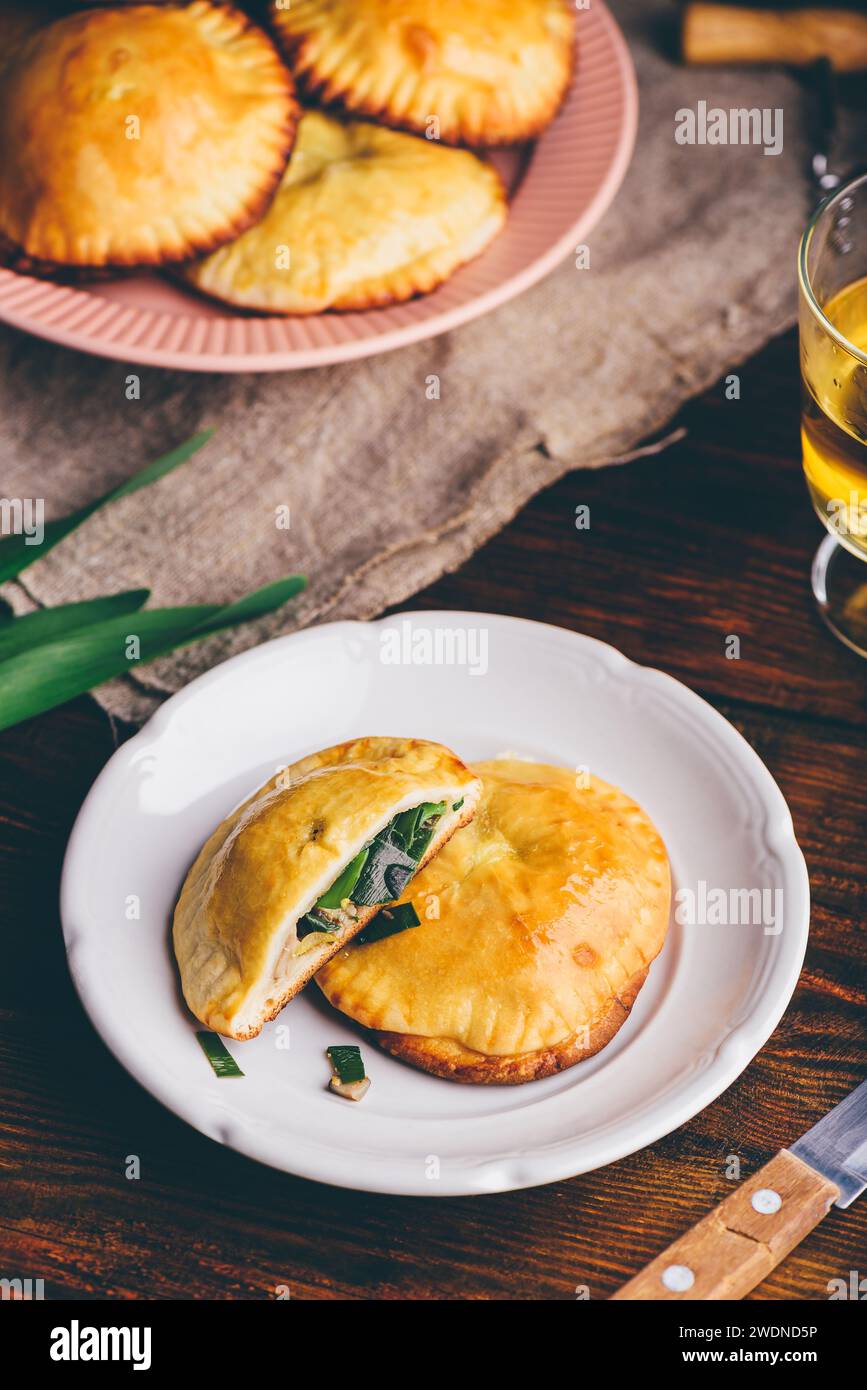 Oven Baked Pastries Stuffed with Siberian Chives and Mushrooms on White ...