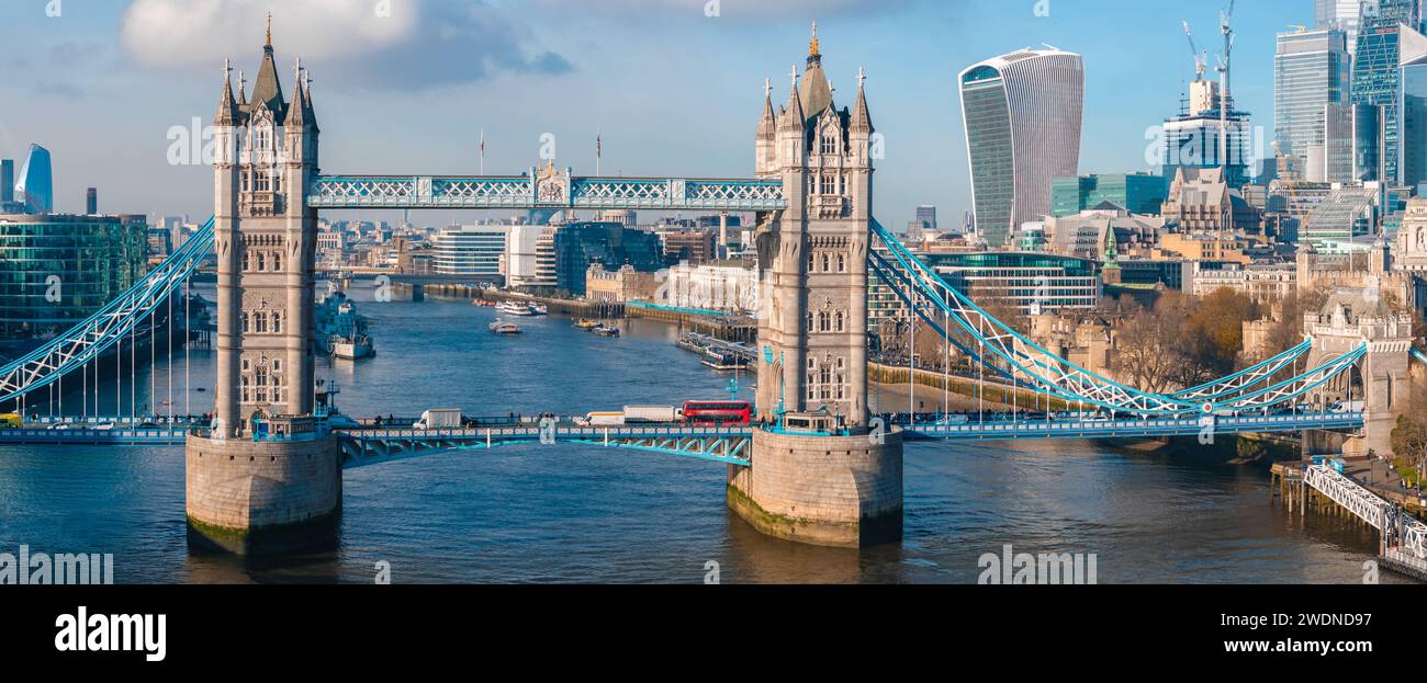 Aerial view of the Iconic Tower Bridge connecting Londong with ...