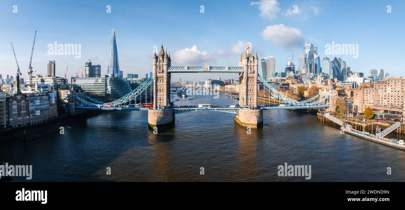 Aerial view of the Iconic Tower Bridge connecting Londong with ...