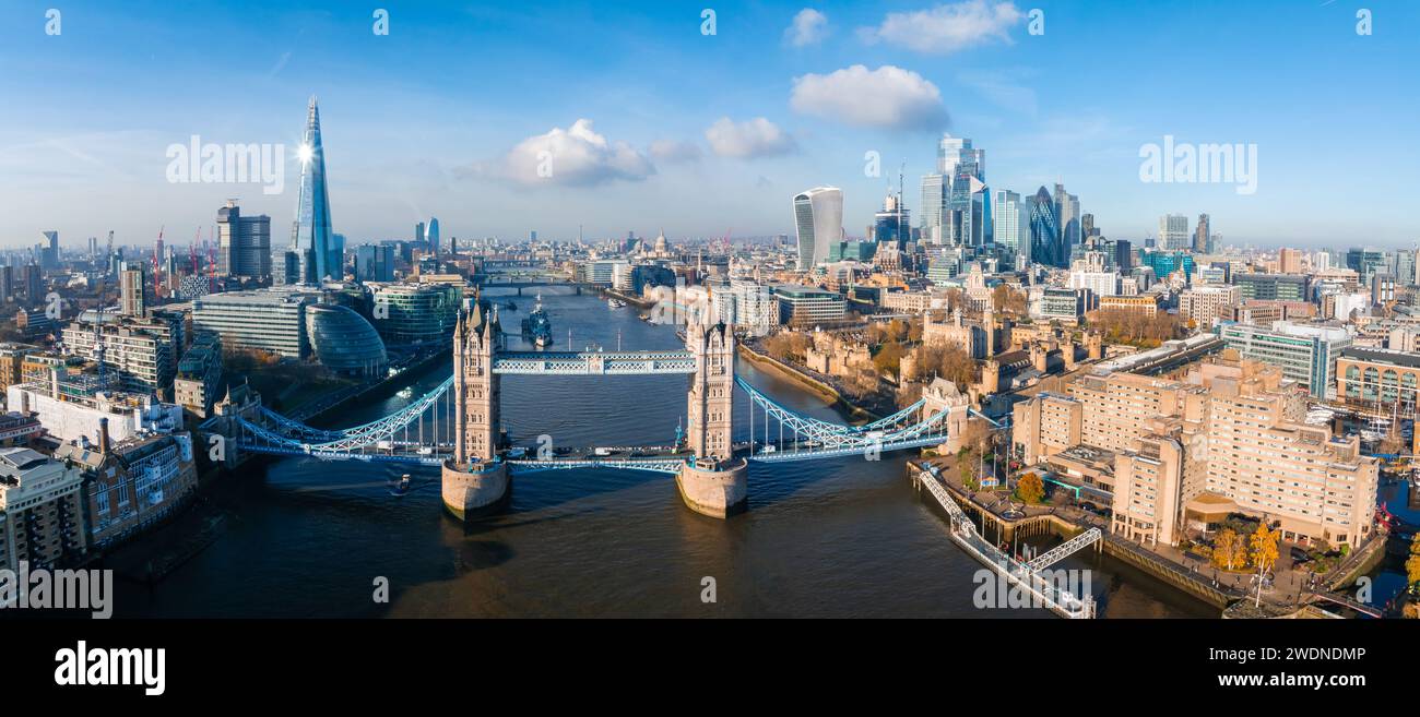 Aerial view of the Iconic Tower Bridge connecting Londong with ...