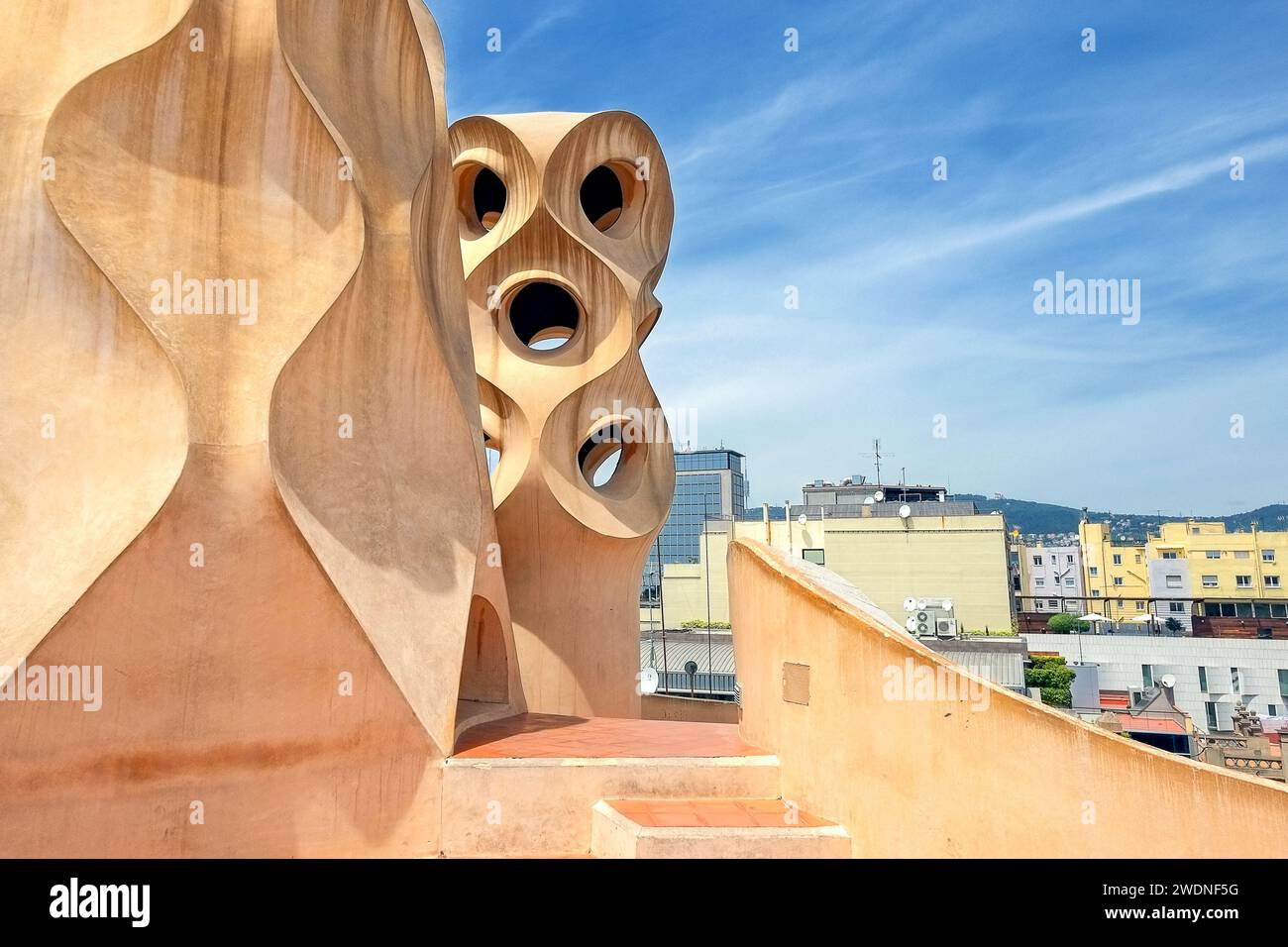 Roof of Casa Milà or La Pedrera, a famous building in Barcelona ...