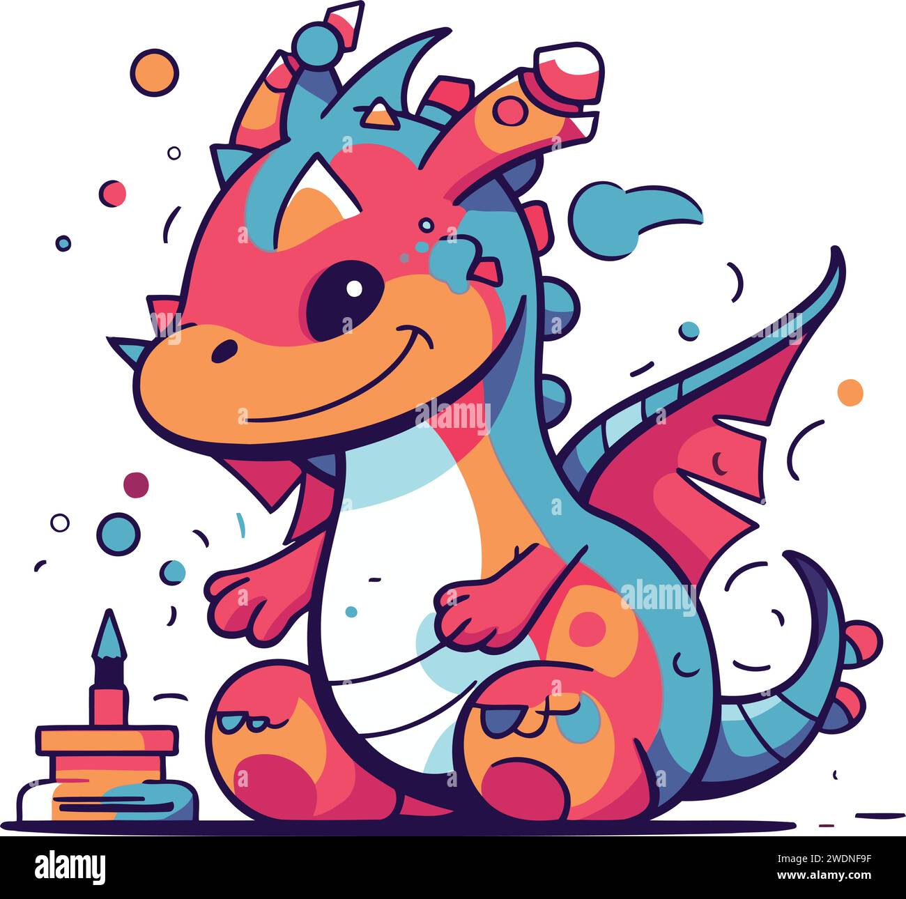Cute cartoon dragon. Colorful vector illustration in flat style Stock ...