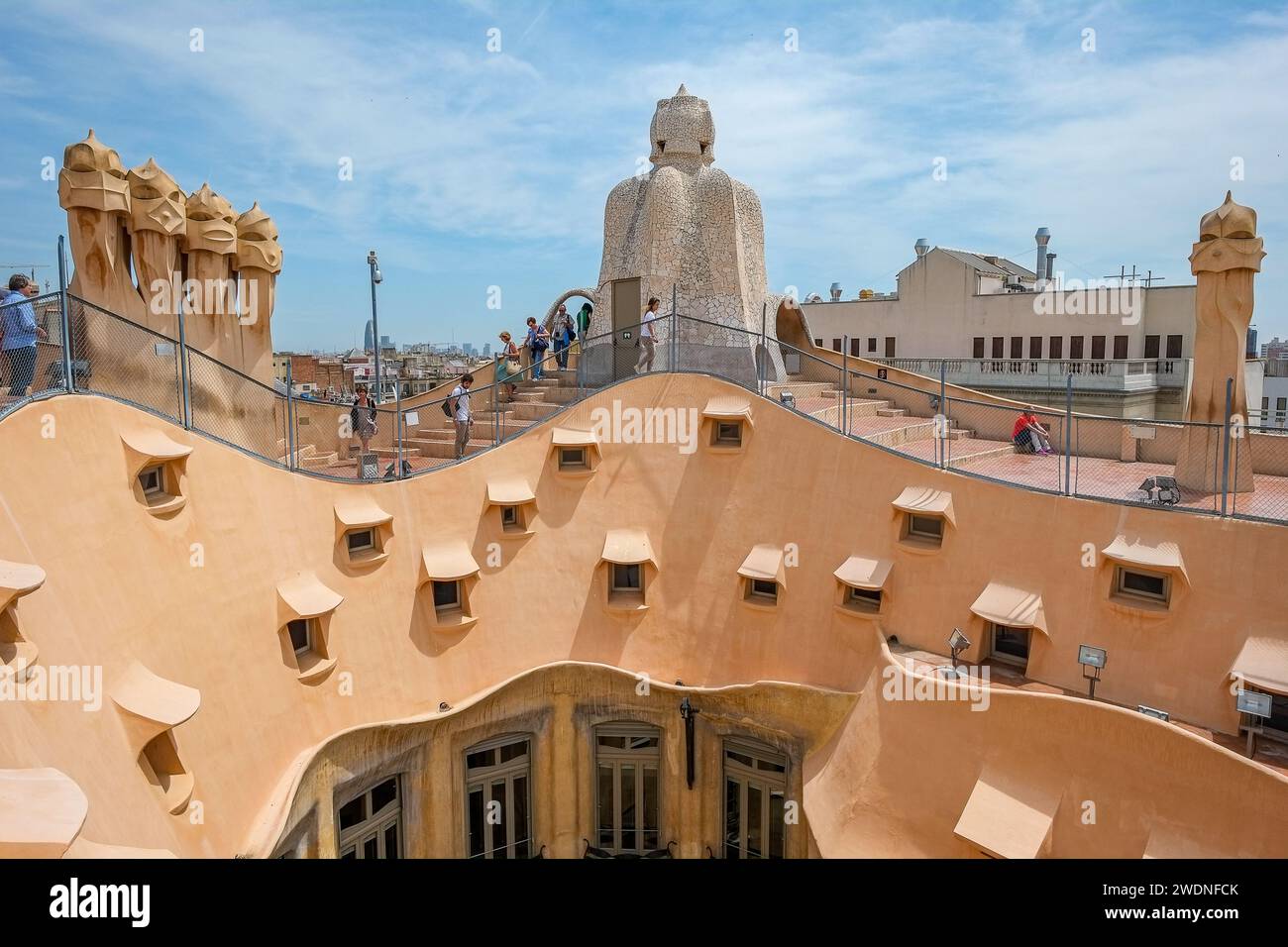 Roof of Casa Milà or La Pedrera, a famous building in Barcelona ...