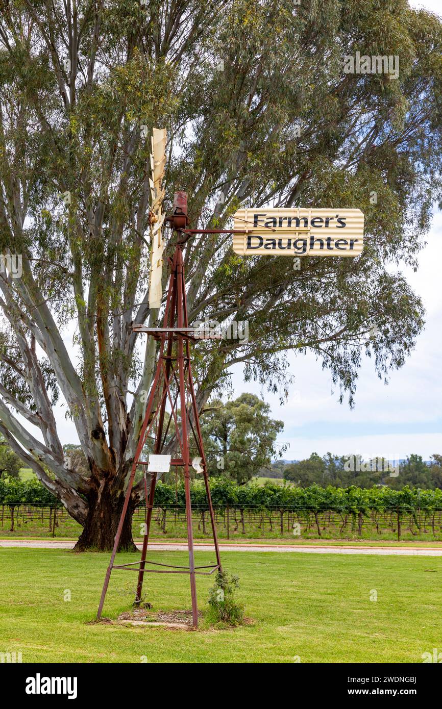 Mudgee wine region and vineyard in Australia, Farmers Daughter sign on ...