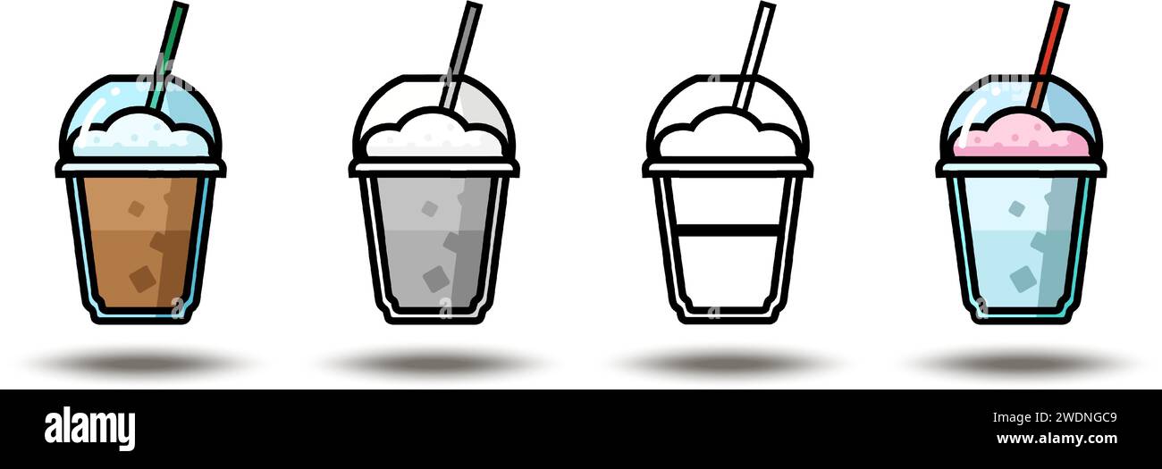 icon illustration. Colorful frappe coffee in gray, color and black and ...