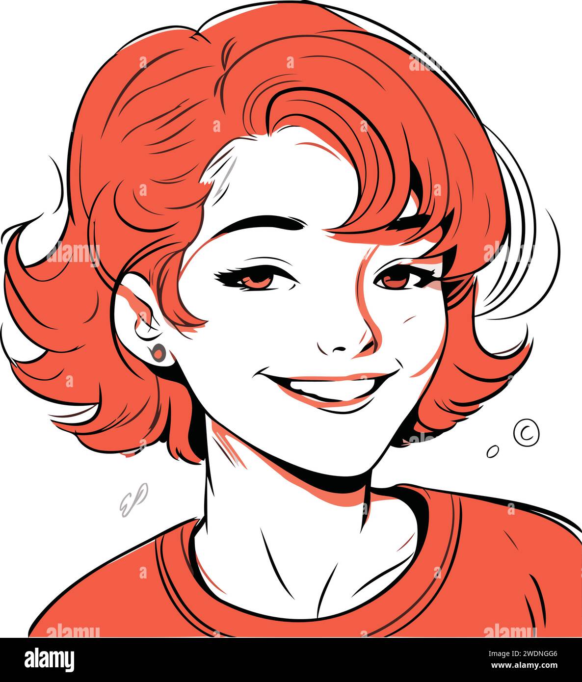 Portrait Of Beautiful Smiling Girl With Red Hair Vector Illustration