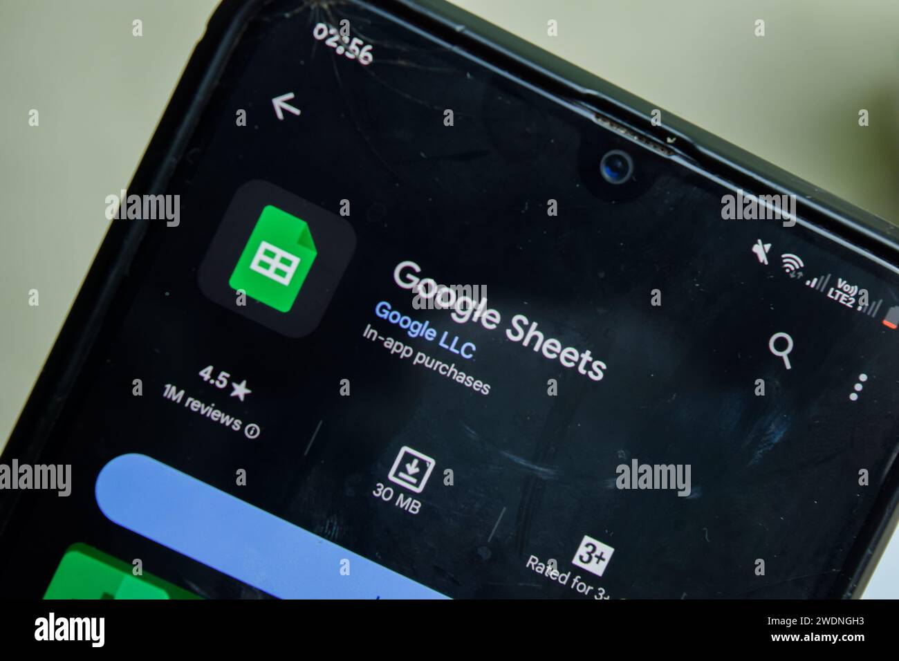 Google Sheets application on Smartphone screen. Google Sheets is a ...