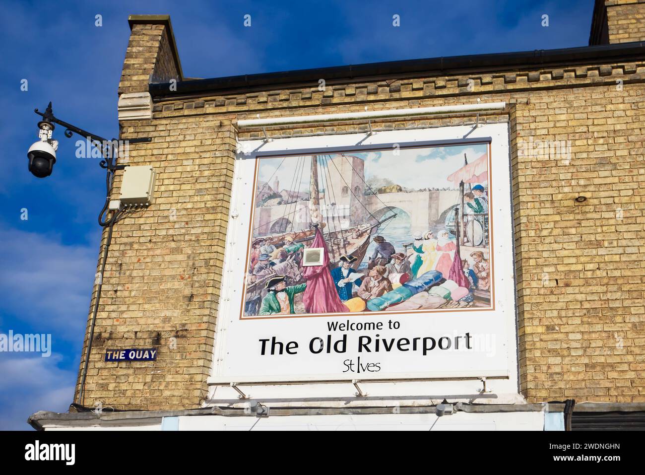 'Welcome to The Old Riverport' Sign on Wall, at The Quay, St Ives Stock ...