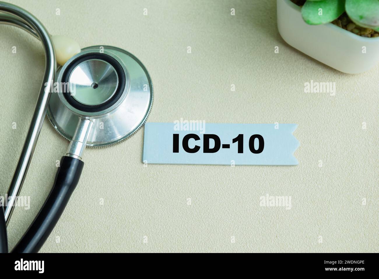 Concept of ICD-10 write on sticky notes with stethoscope isolated on ...