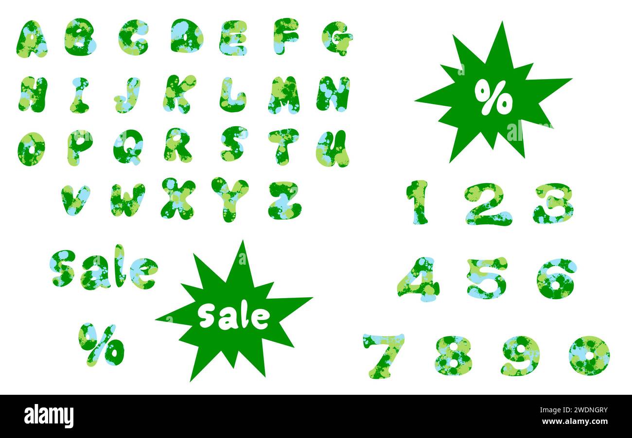 Set English alphabet and numbers and sale and percent print for ...