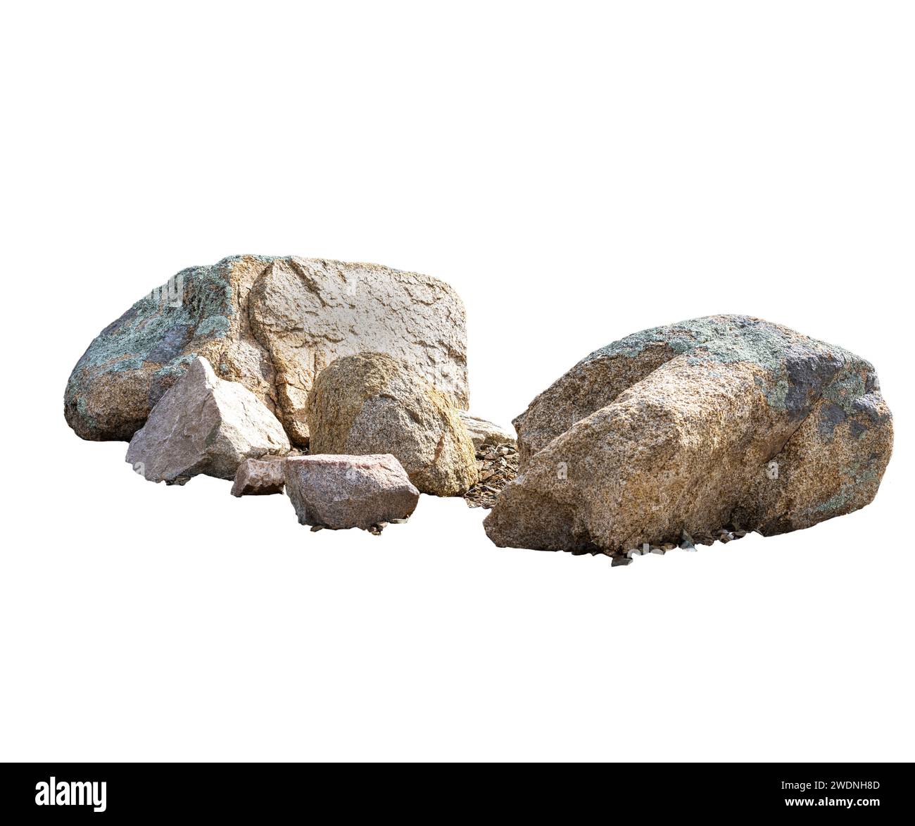 Grouping of rocks and boulders with varying colors and textures and ...