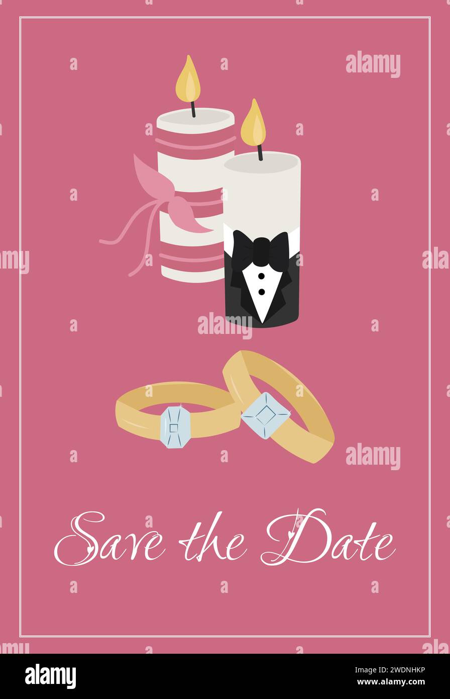 Wedding rings on invitation card Stock Vector Images - Alamy