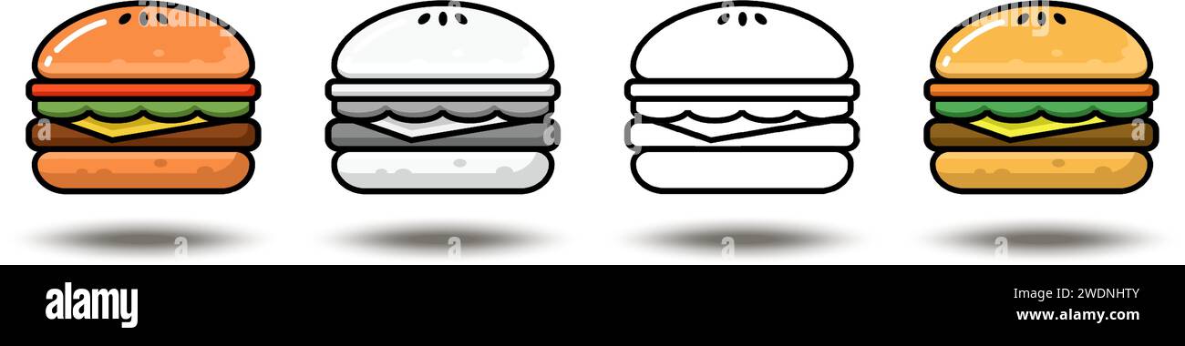 icon illustration. Hamburger collection in color, gray and black and ...