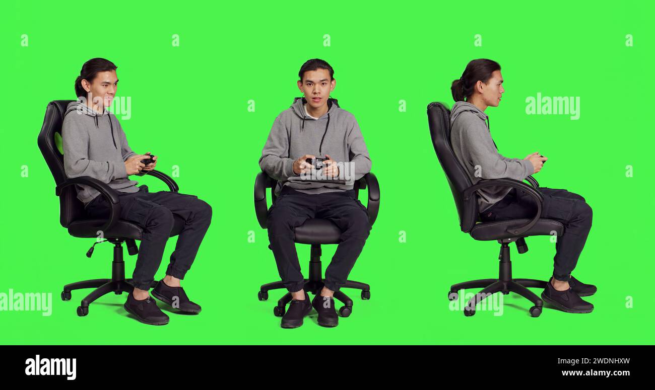 Happy person using greenscreen template hi-res stock photography and ...