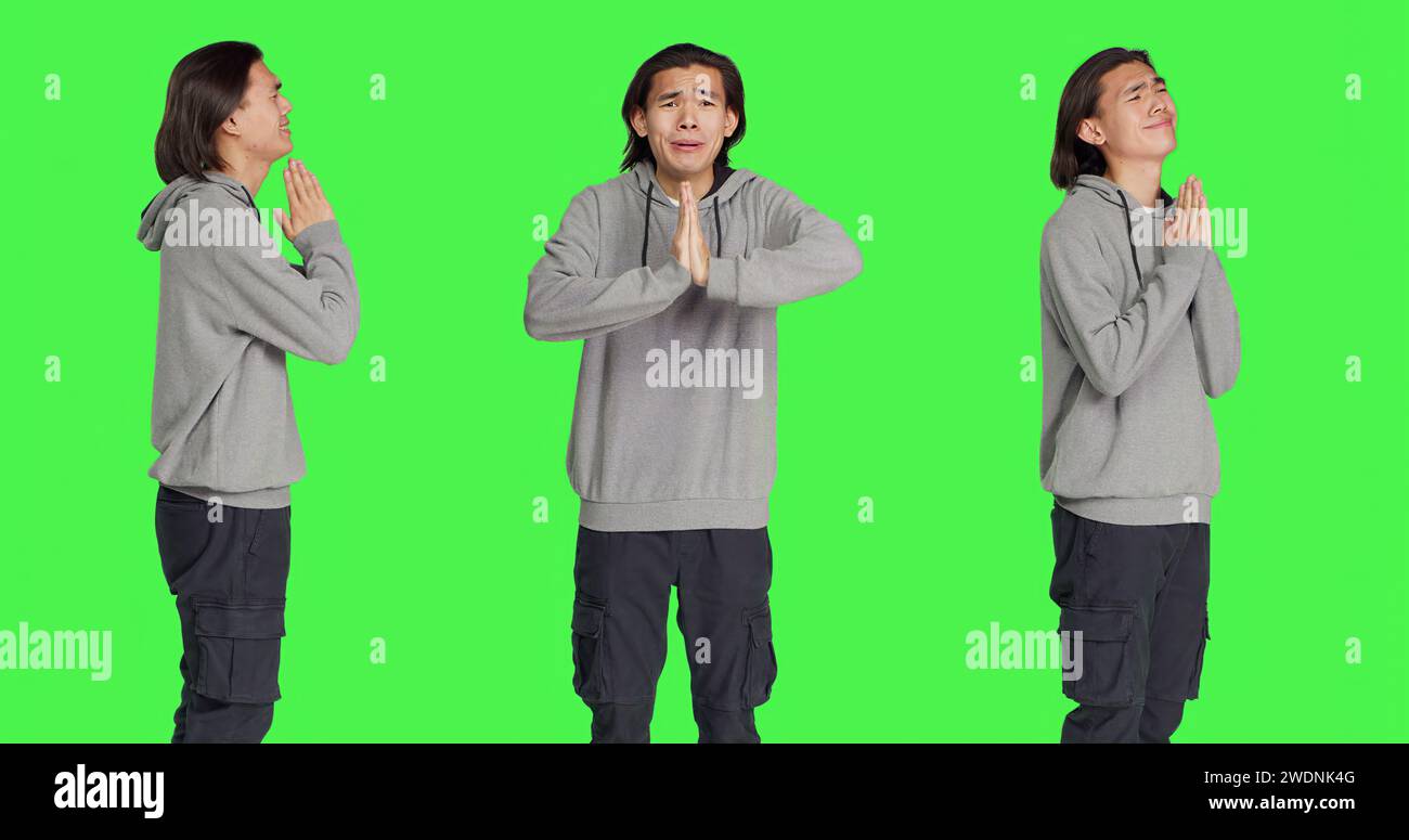 Person keeping hands in a prayer to ask Jesus for good luck, feeling ...