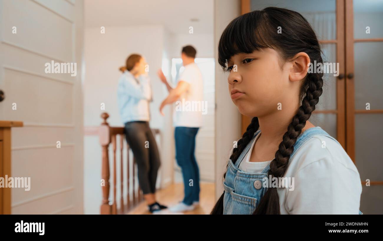 Stressed and unhappy young girl huddle in corner crying and sad while ...