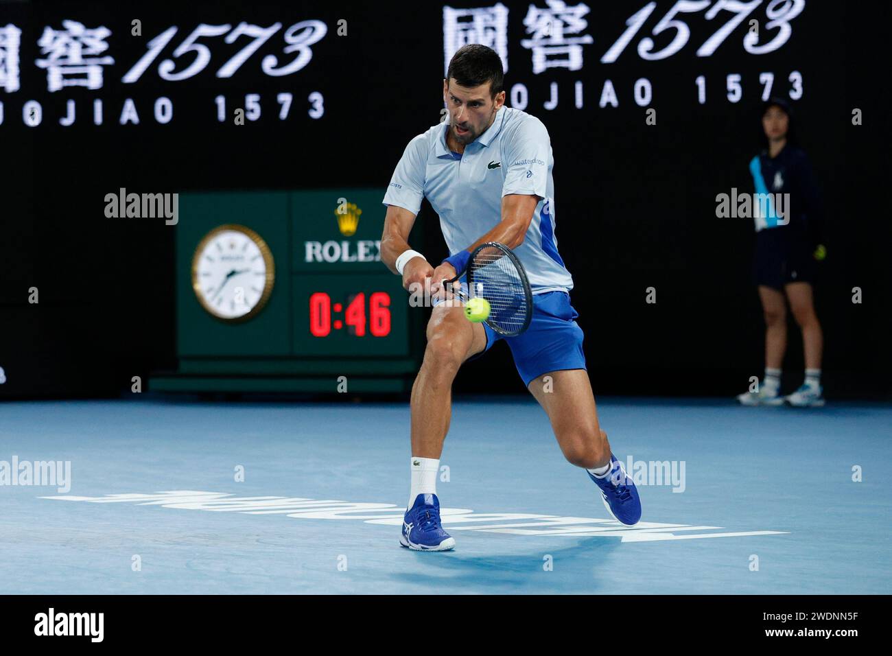 Novak Djokovic (SRB) in action during their round four singles match against Adrian Mannarino ...
