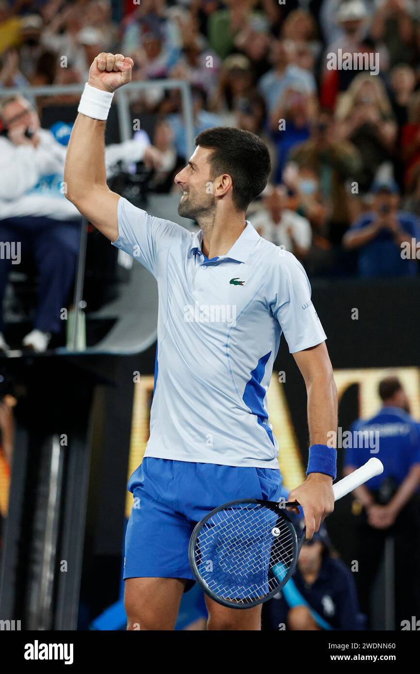 Novak Djokovic (SRB) in action during their round four singles match against Adrian Mannarino ...