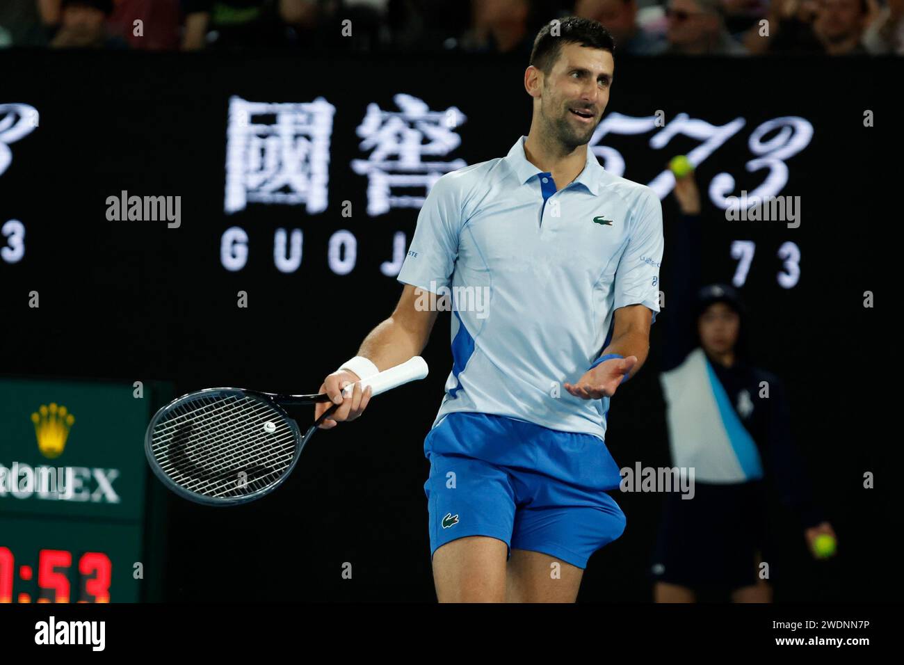 Novak Djokovic (SRB) in action during their round four singles match against Adrian Mannarino ...
