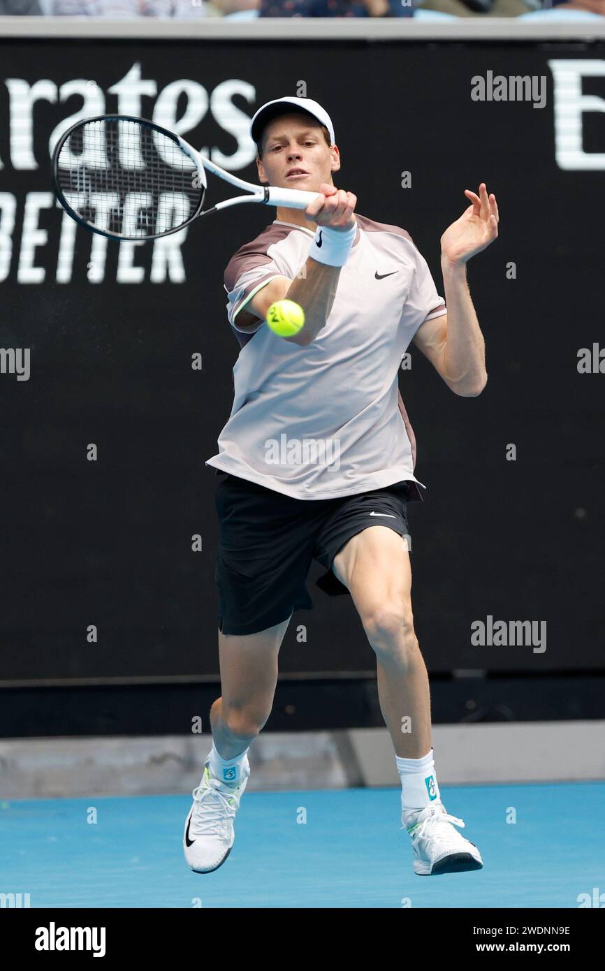 Jannik Sinner ( ITA) during their round four singles match againstKaren Khachanov on day eight ...